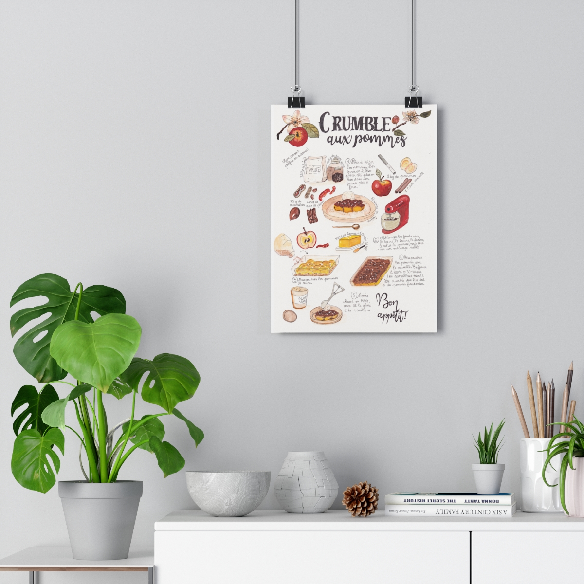 Poster recette illustrée "Crumble aux pommes" - Tarthélémy